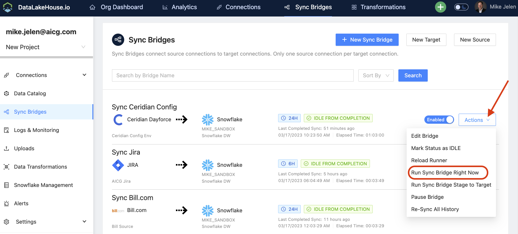 Manually Run a Sync Bridge | DLH.io Documentation | DLH.io